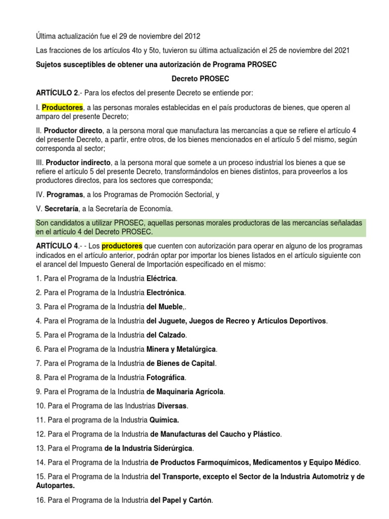 PROSEC | PDF | Arancel | Economias