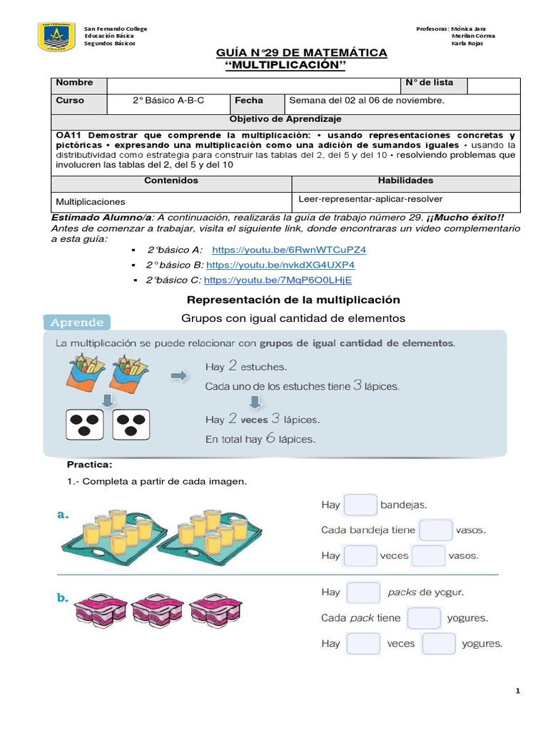 2°básico Guía N°29 Matemática | PDF | Multiplicación | Educación primaria