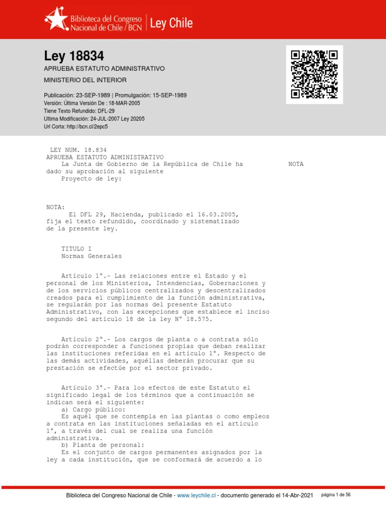 Ley 18834 - 23 Sep 1989 | PDF | Servicio Civil | Ministerio ...