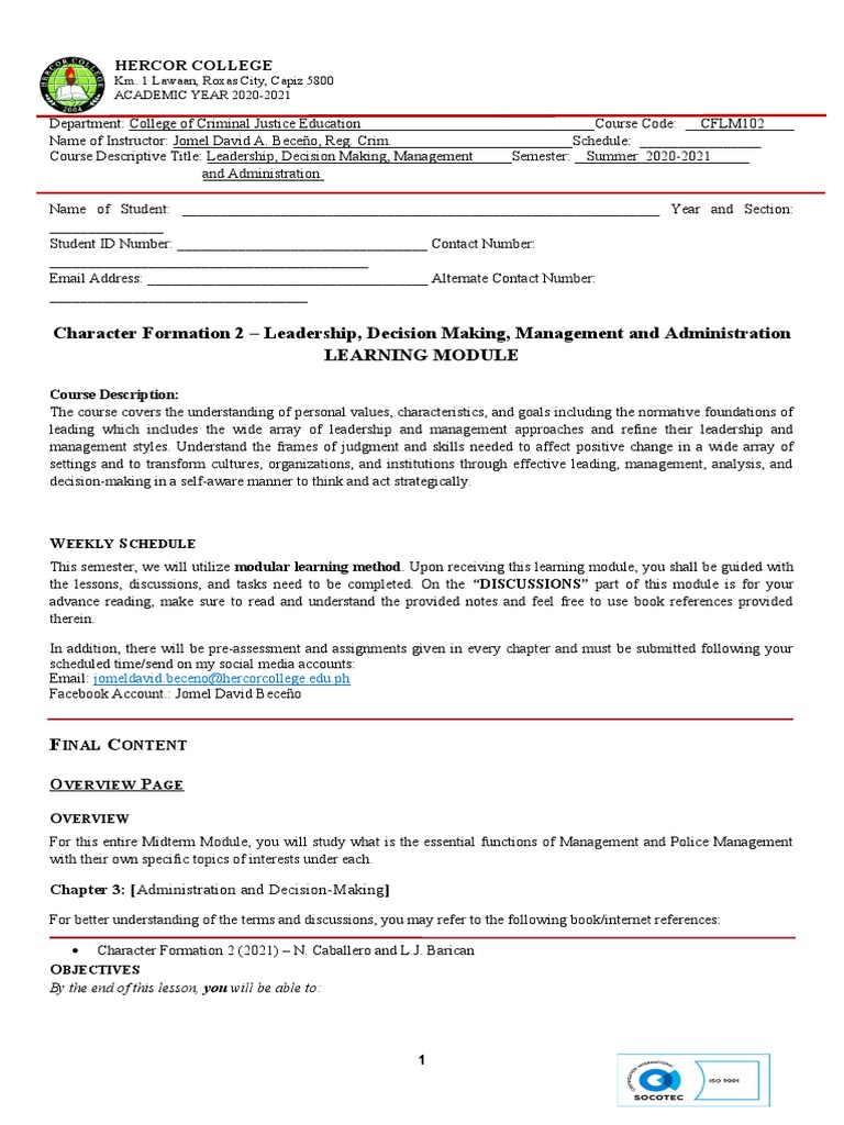 Character Formation 2 - Leadership, Decision Making, Management and ...
