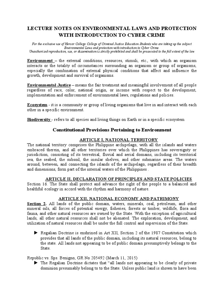 Lecture Notes On Environmental Laws and Protection With Introduction To ...