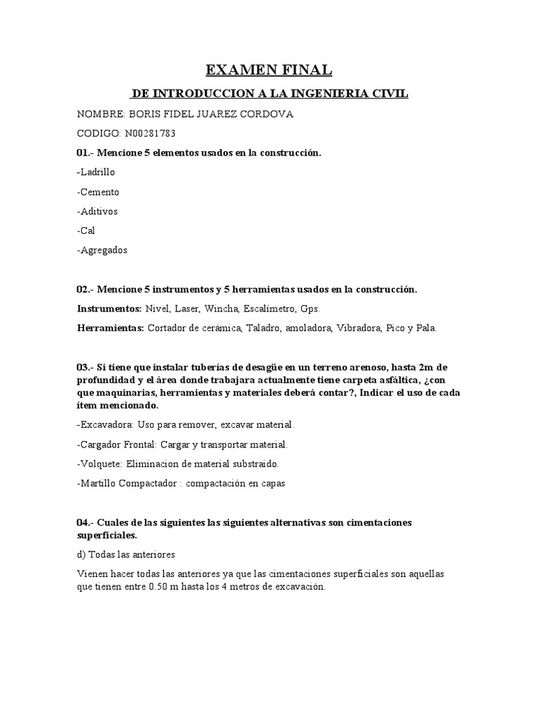 Examen Final Intro Civil | PDF | Fundación (Ingeniería) | Hormigón