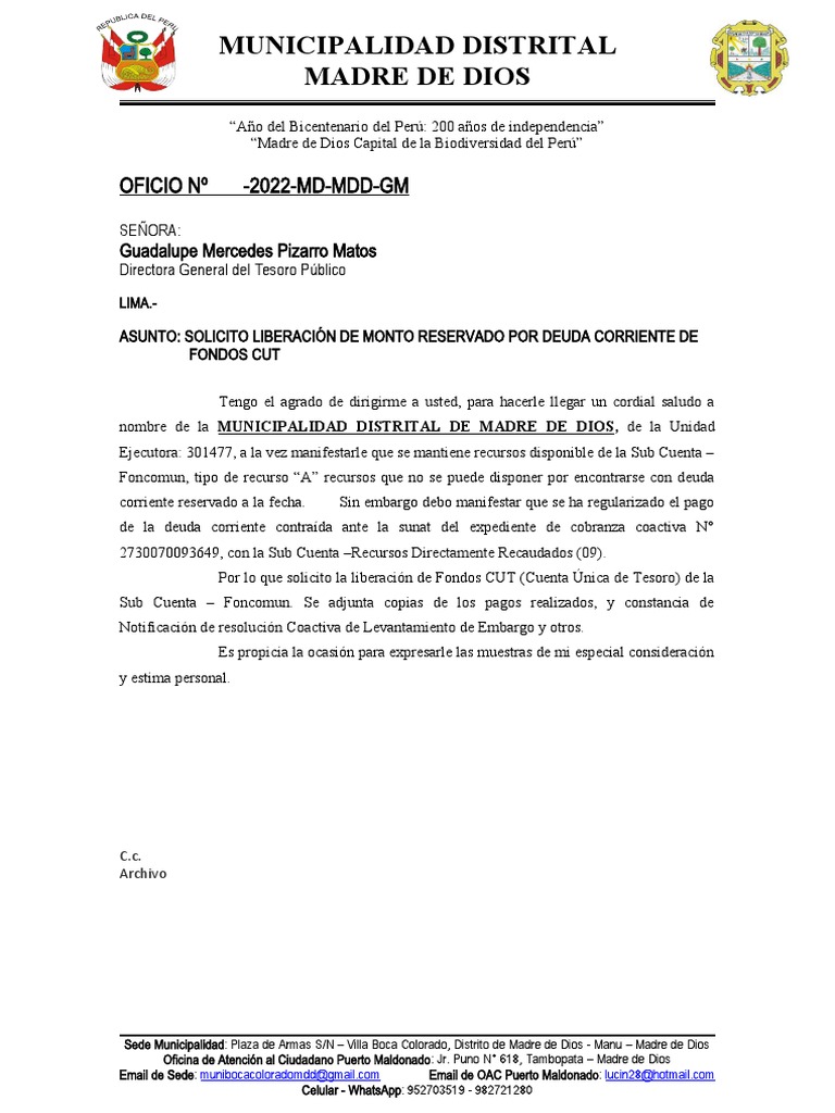 Oficio Al Mef - DGTP | PDF