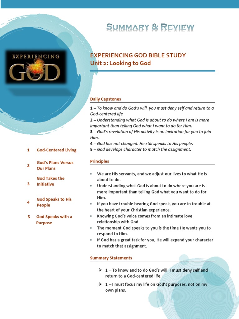 Experiencing God Bible Study Unit 2: Looking To God: Daily Capstones ...