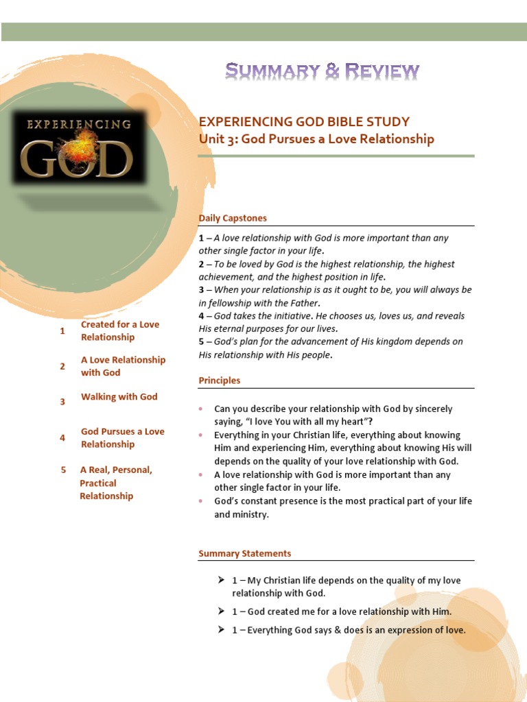 Experiencing God Bible Study Unit 3: God Pursues A Love Relationship ...