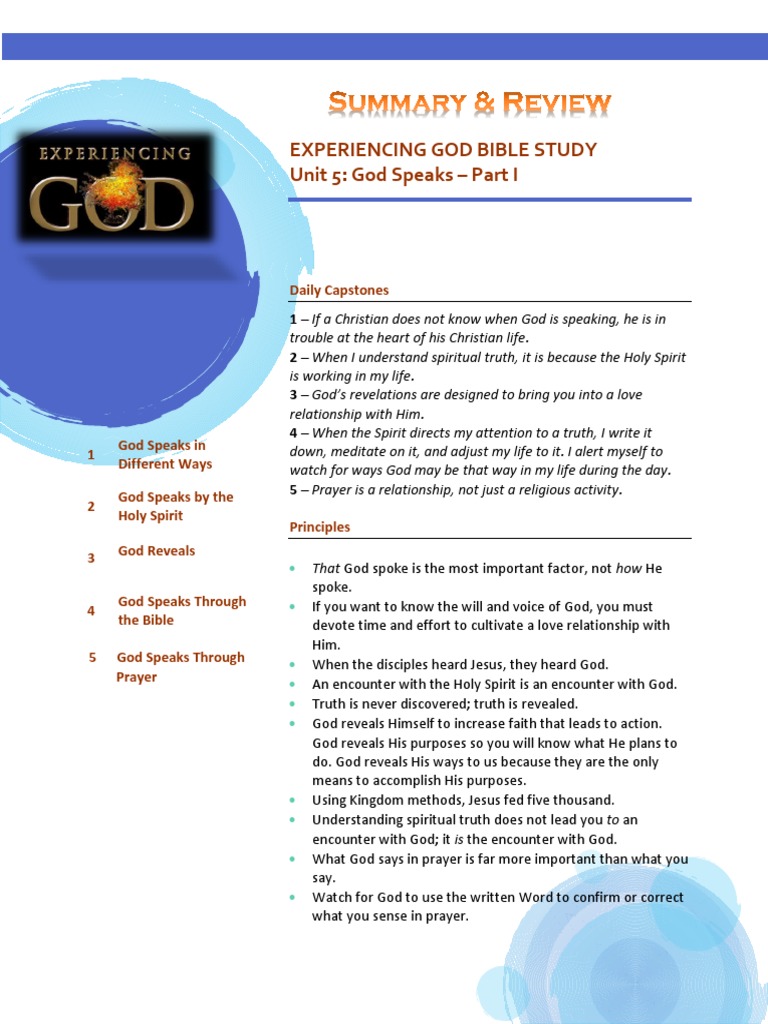 Experiencing God Bible Study Unit 5: God Speaks - Part I: Daily ...