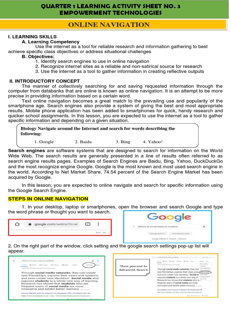 Steps in Online Navigation | PDF | Internet | Critical Thinking