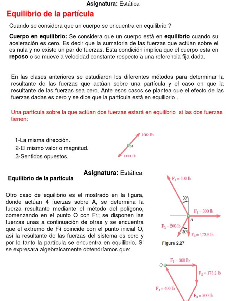 Equilibrio de La Particula Y Momento de Una Fuerza Completa 26-05-22 | Descargar gratis PDF ...
