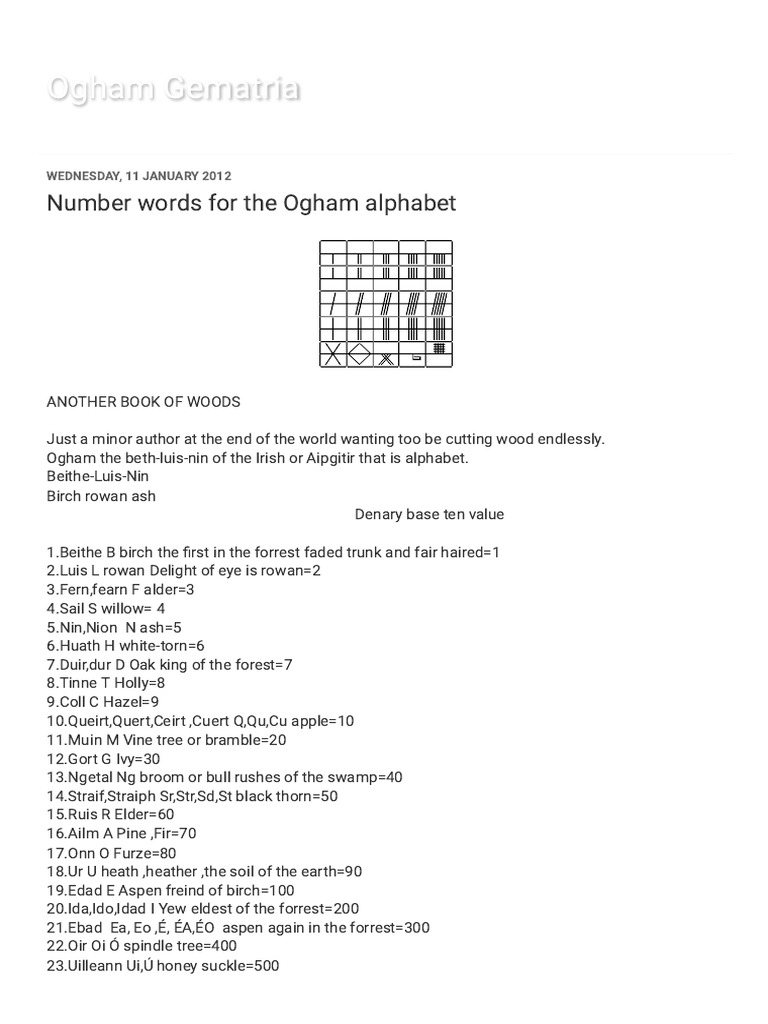 Ogham Gematria - Number Words For The Ogham Alphabet3 | PDF | Graphemes ...