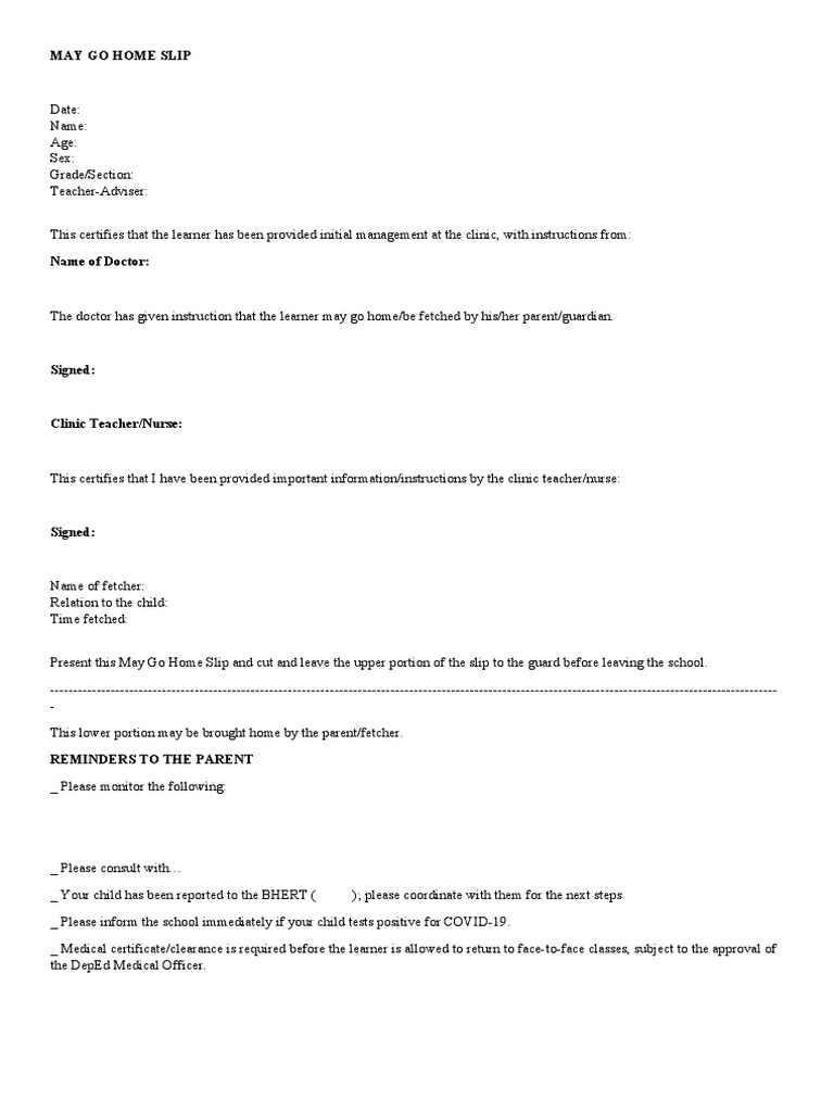 May Go Home Slip | PDF