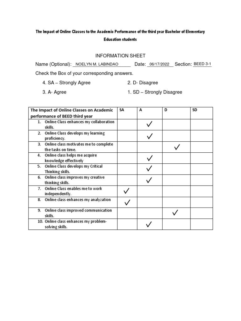 The Impact of Online Classes On Academic Performance of BEED Third Year | PDF | Educational ...