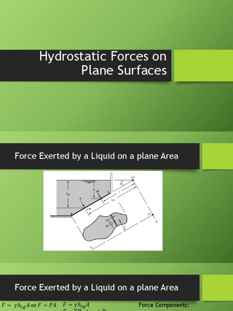 Hydrostatic Forces on Plane Surfaces | PDF | Area | Triangle