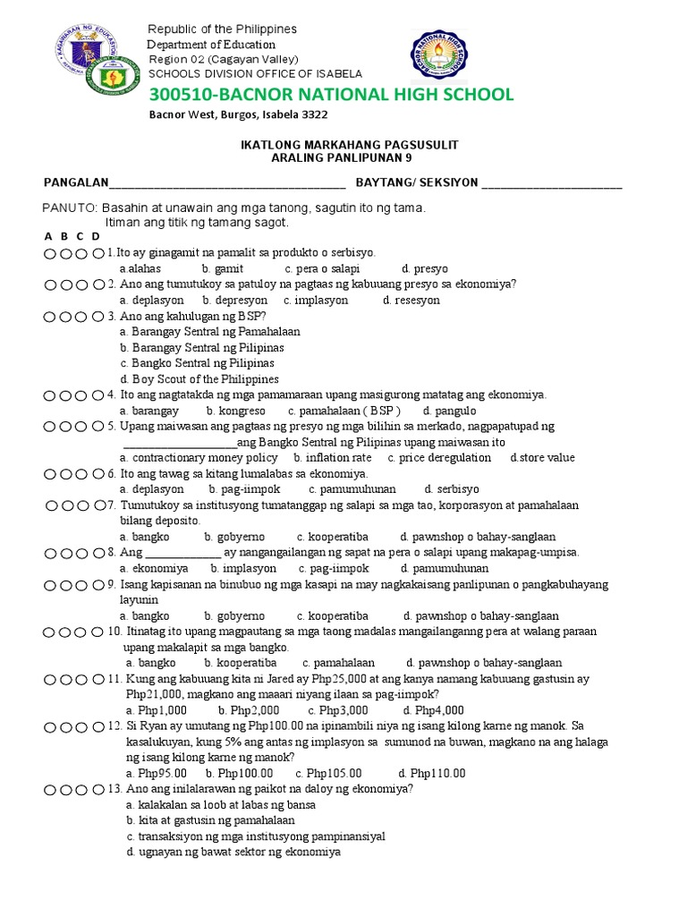 Ikatlong Markahang Pagsusulit | PDF
