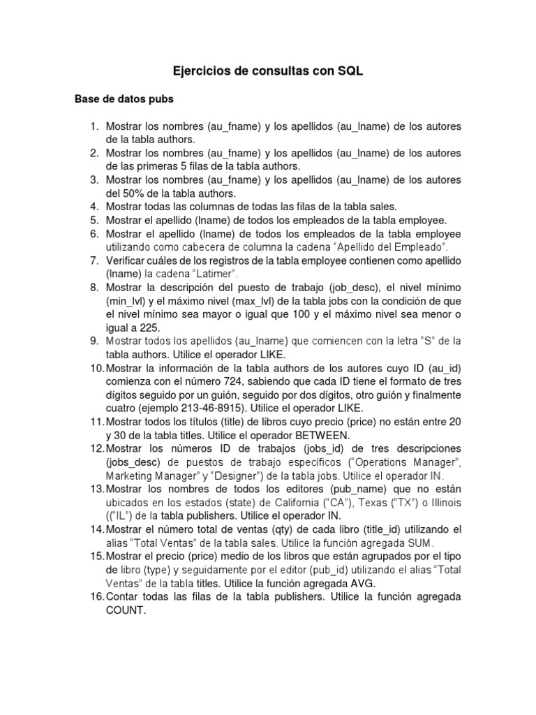Ejercicios Consultas SQL | PDF | Informática
