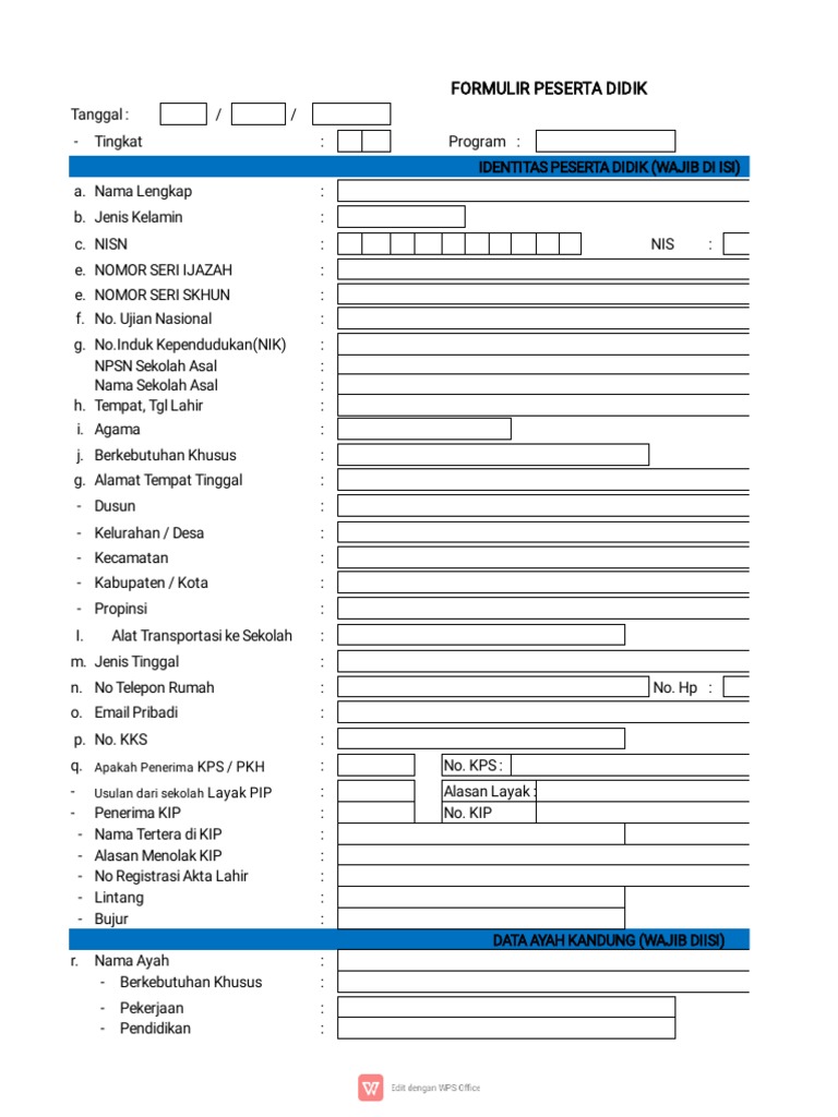 Formulir Peserta Didik Baru | PDF