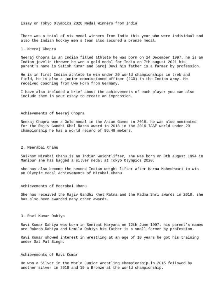 Essay On Tokyo Olympics 2020 | PDF | International Sports Competitions ...
