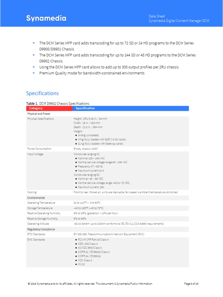 Specifications: Table 1. DCM D9902 Chassis Specifications | PDF ...