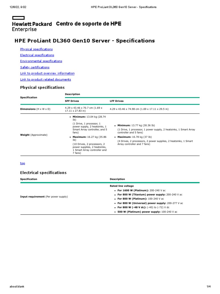 HPE ProLiant DL360 Gen10 Server - Data Sheet | PDF | Power Supply ...