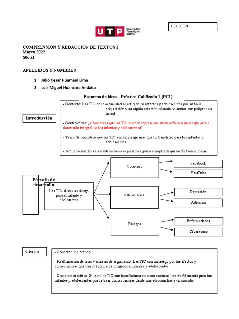 S06.s1-Esquema de Ideas para La PC1 - Marzo 2022-r | PDF