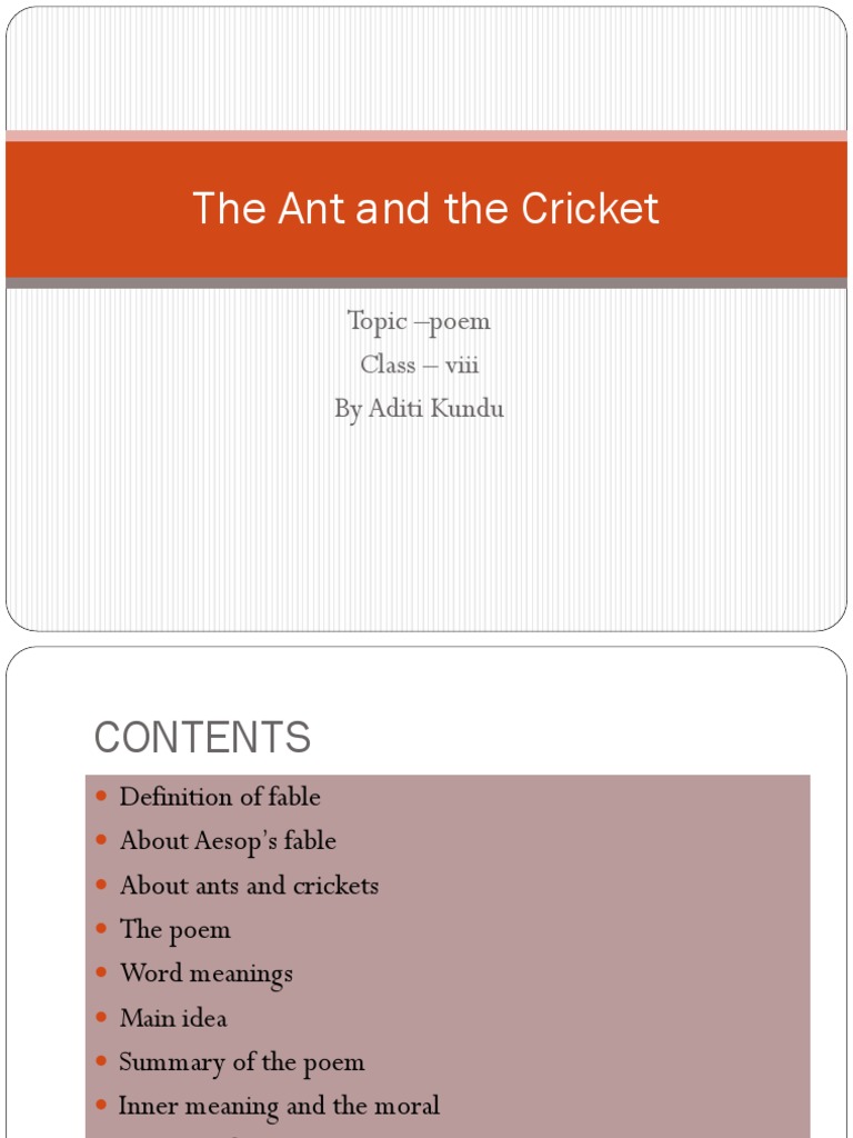 Class Viii Poem The Ant and The Cricket | PDF | Fable