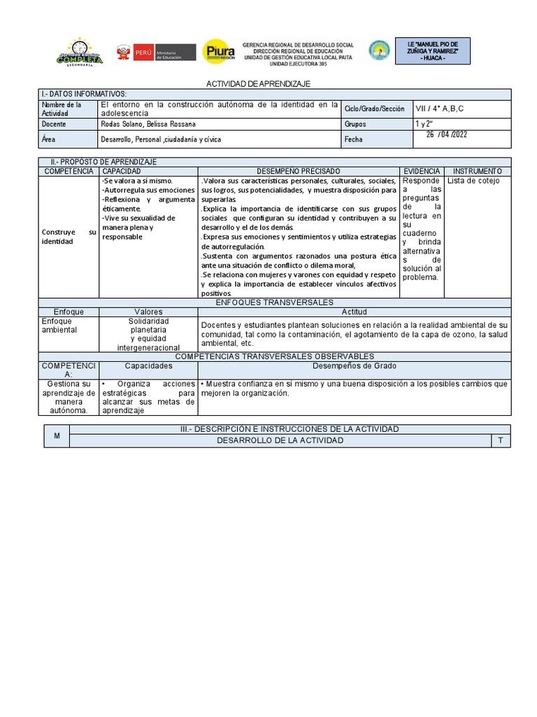 ACTIVIDAD DE APRENDIZAJE-dpcc | PDF | Aprendizaje | Las emociones