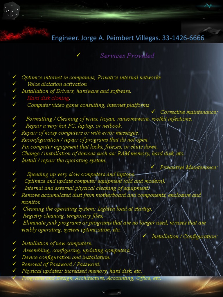 Engineer. Jorge A. Peimbert Villegas. 33-1426-6666: Services Provided | PDF | Computer Virus ...