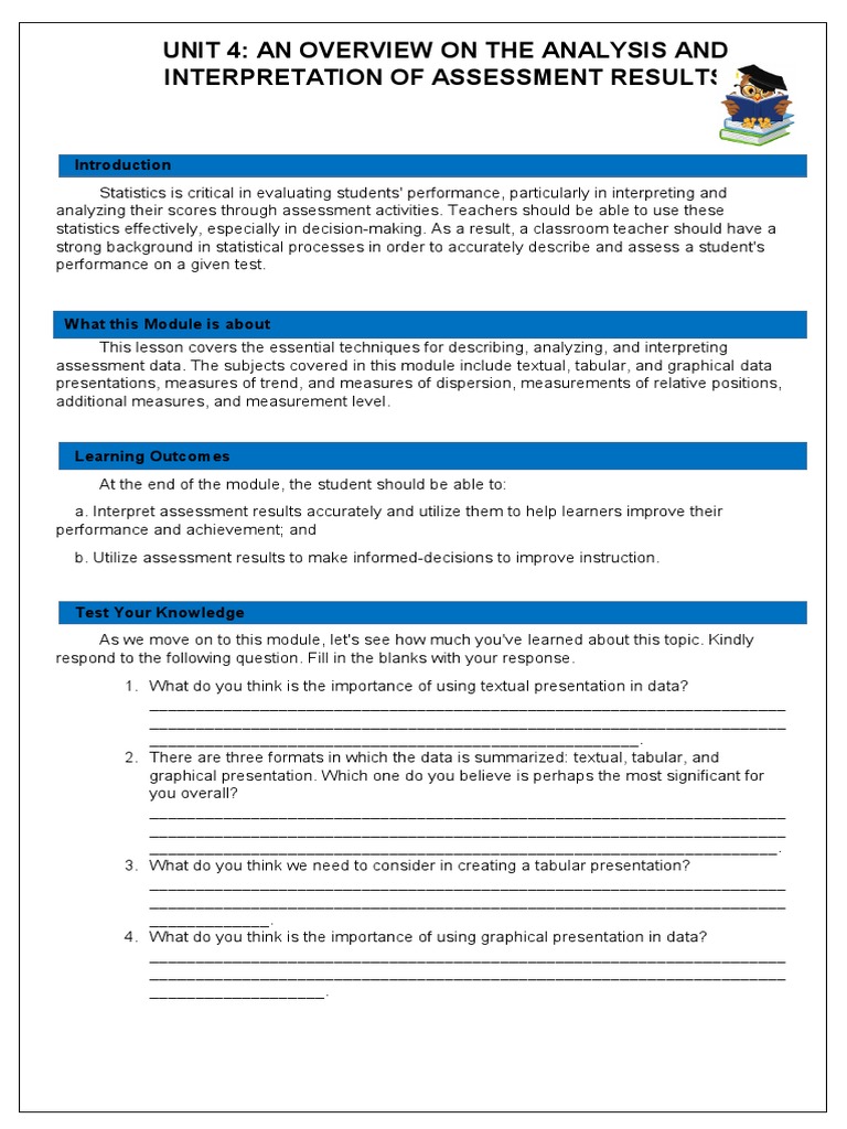 Unit 4: An Overview On The Analysis and Interpretation of Assessment Results | PDF | Level Of ...