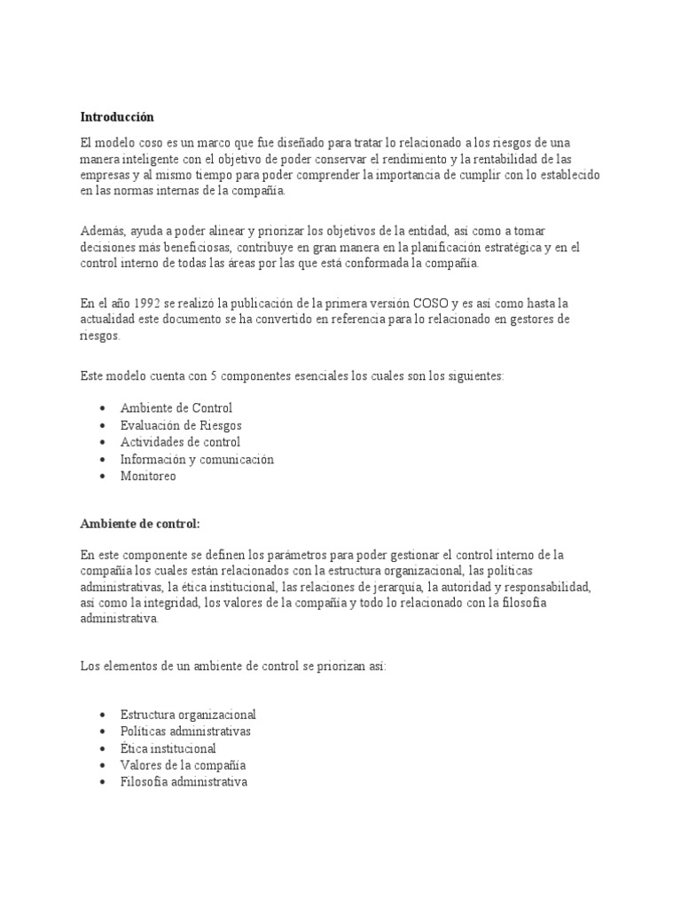 Modelo COSO: Gestión de Riesgos Empresariales | PDF | Crecimiento ...