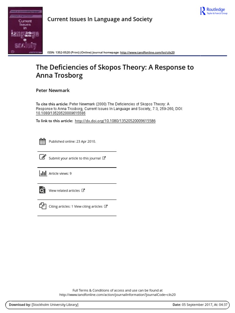 The Deficiencies of The Skopos Theory | PDF | Translations | Human ...