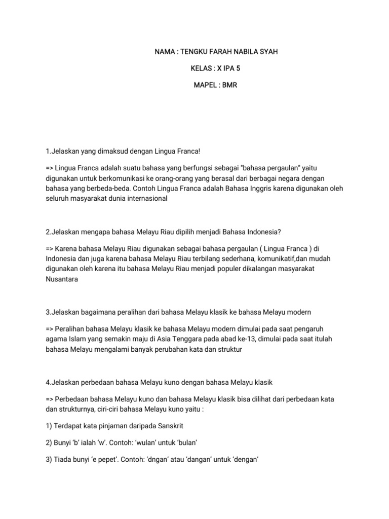 Tengku Farah X Ipa 5 Tugas BMR Essay 2 | PDF