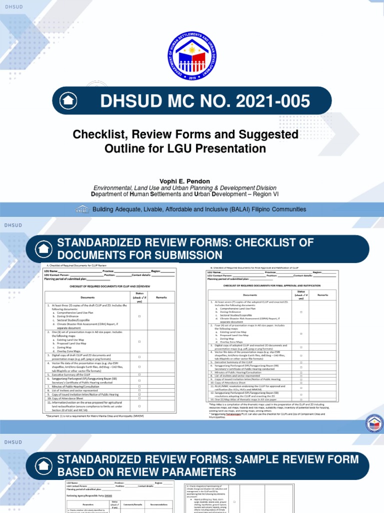 04 Checklist, Review Forms and Suggested Outline For LGU Presentation | PDF