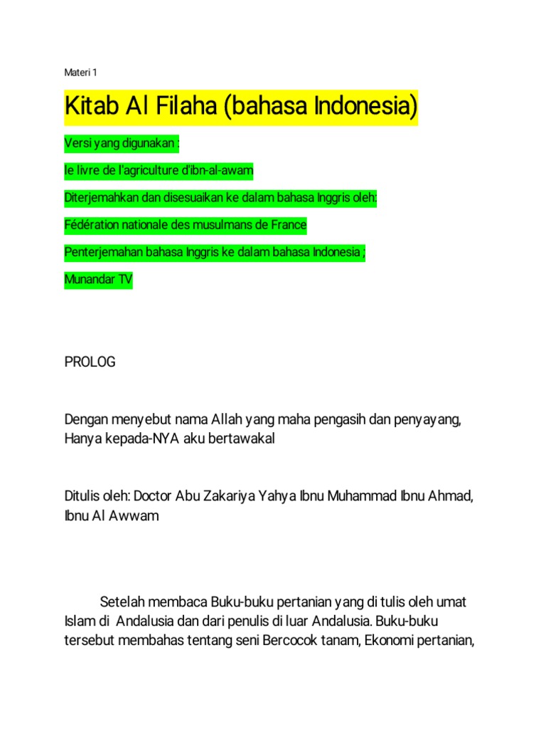 Kitab Al Filaha: Panduan Pertanian Islam | PDF