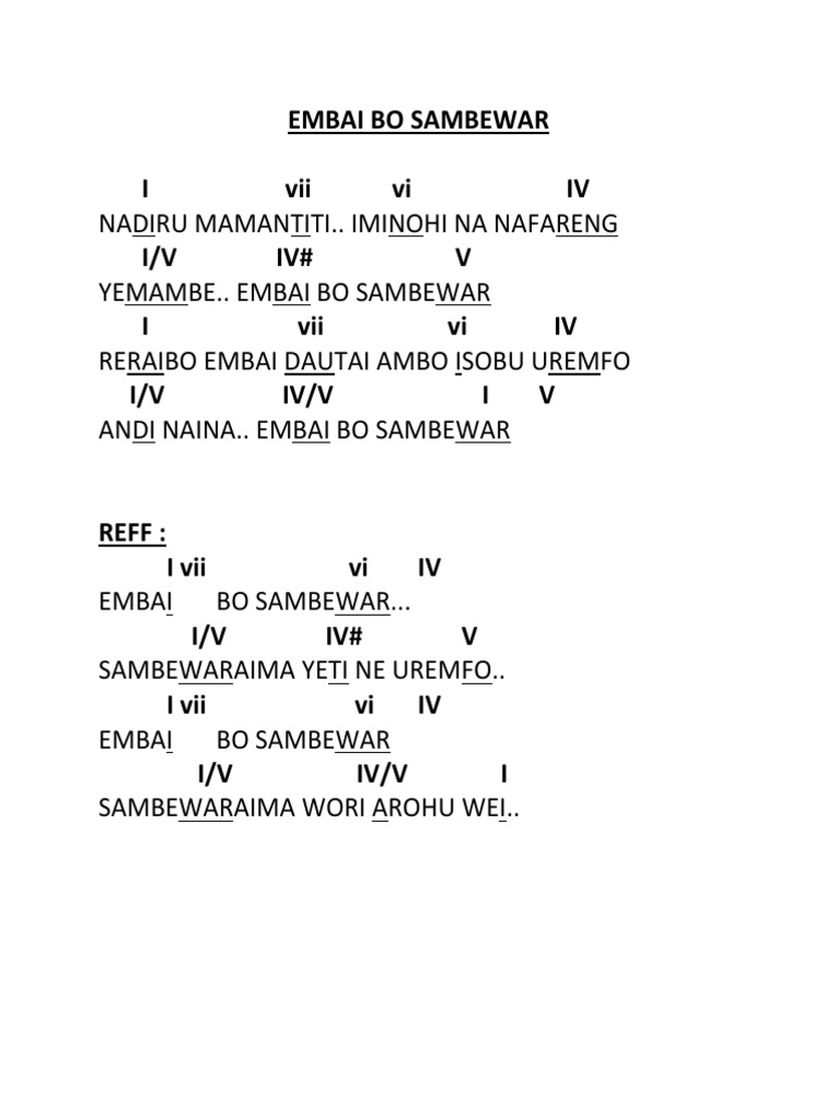 Chords for Embai Bo Sambewar | PDF | Language Arts & Discipline