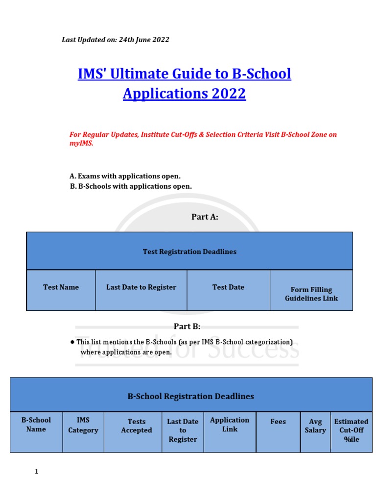 IMS' Ultimate Guide To B-School Applications 2022 | PDF | Student ...