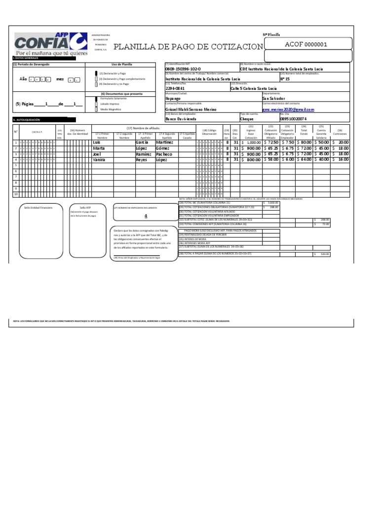 Planilla Afp Confia | PDF