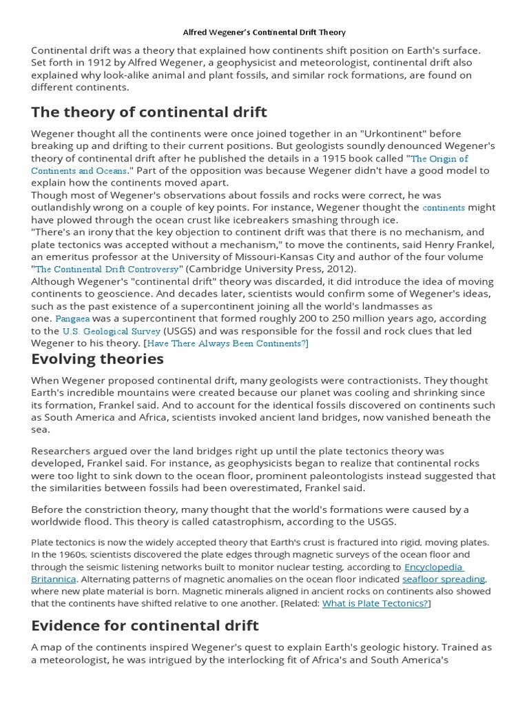 The Theory of Continental Drift | PDF | Plate Tectonics | Continent