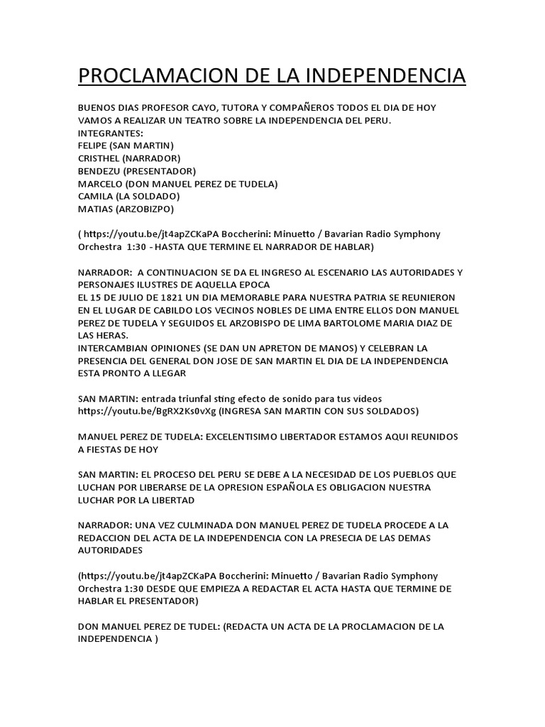 Proclamacion de La Independencia | PDF | Perú
