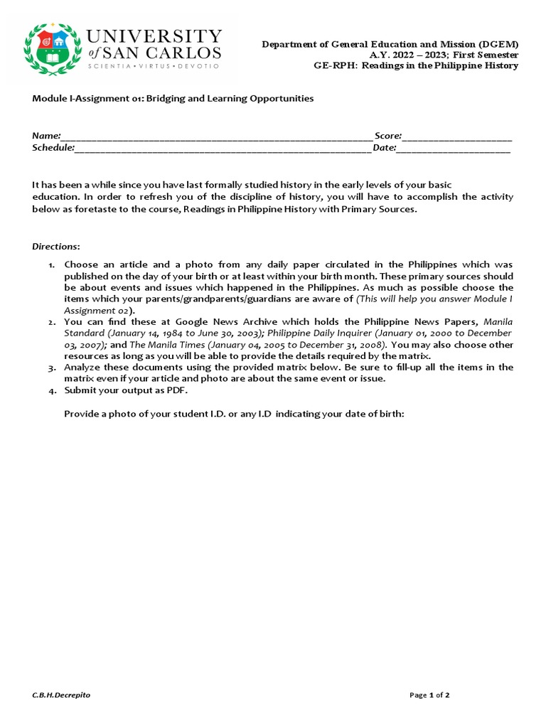 Module I-Assignment 01 - Bridging and Learning Opportunities | PDF