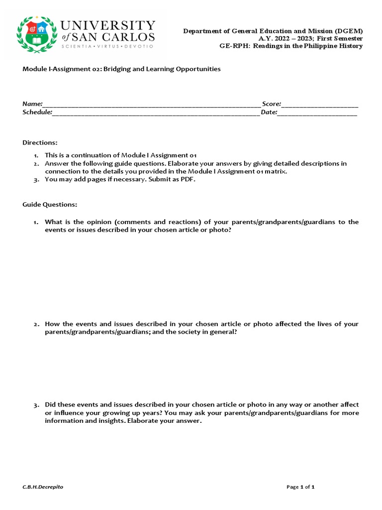 Module I-Assignment 02 - Bridging and Learning Opportunities | PDF ...