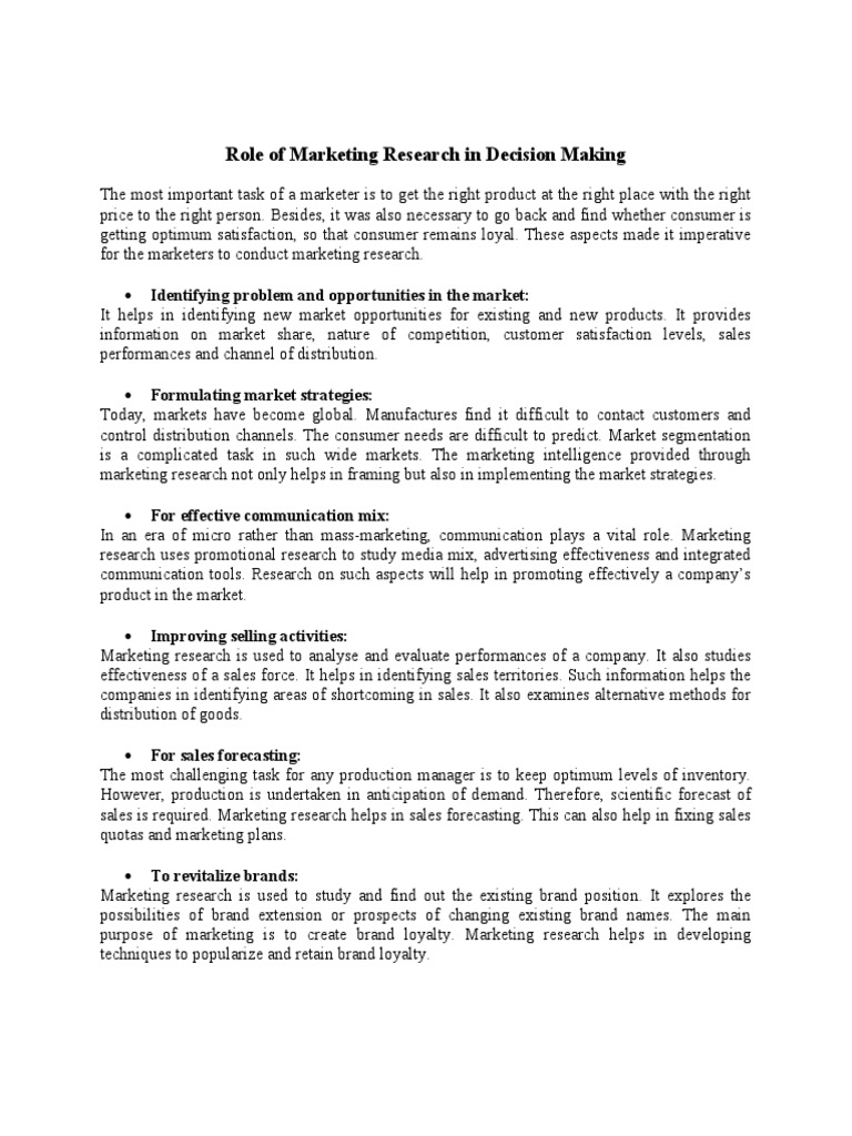 Marketing Research's Role in Decision Making | PDF | Marketing ...