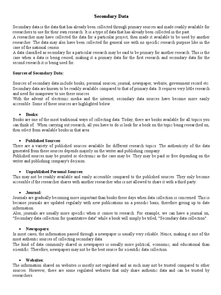 Secondary Data Pdf Books Data