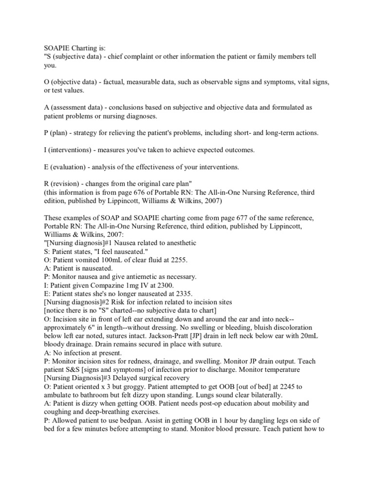 Soapie Charting Examples Sample SOAPIE