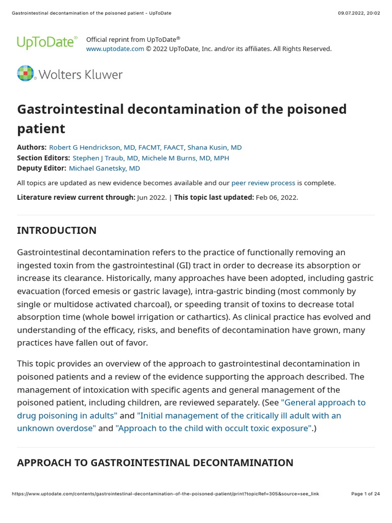 Gastrointestinal Decontamination of The Poisoned Patient - UpToDate ...