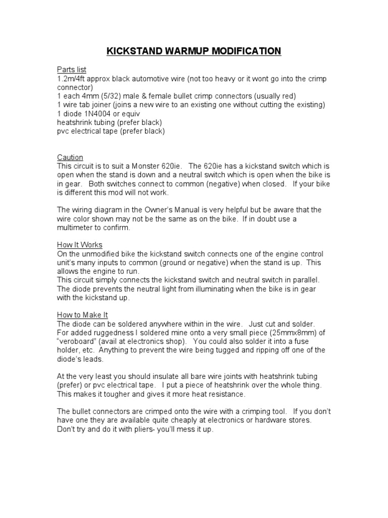 Ducati Monster 620 Kickstand Mod Guide | PDF | Electrical Connector ...
