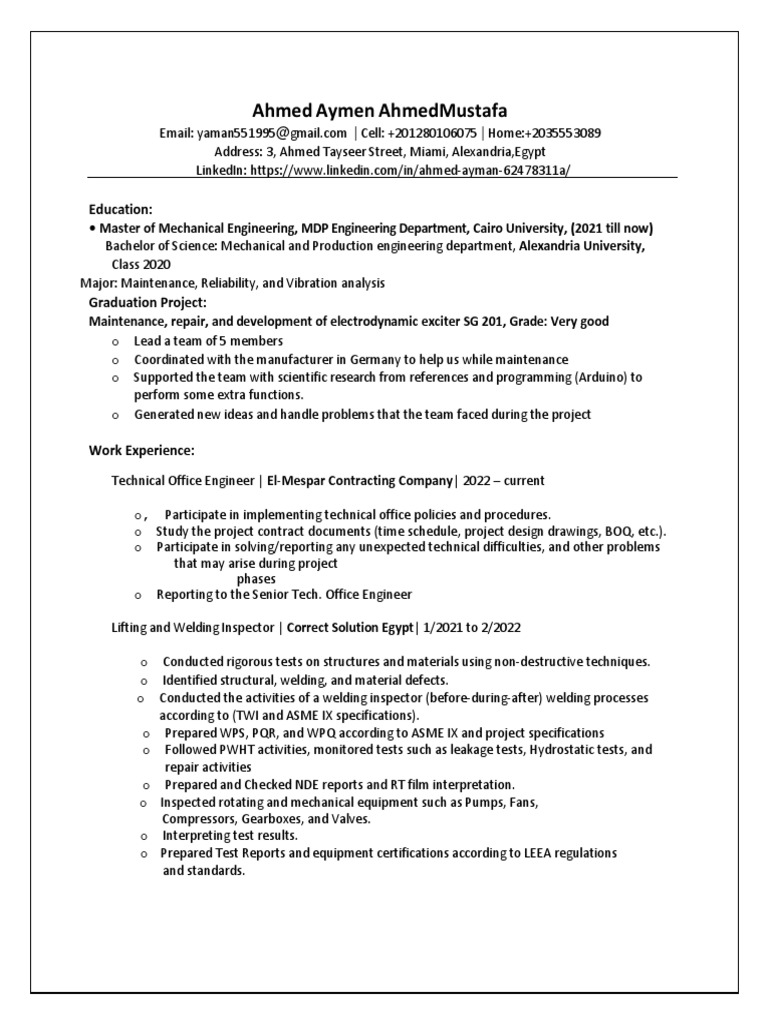 CV Ahmed Ayman. (1) | PDF | Nondestructive Testing | Engineering CV Ahmed Ayman. (1) | PDF | Nondestructive Testing | Engineering