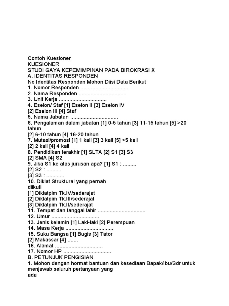 Contoh Kuesioner | PDF