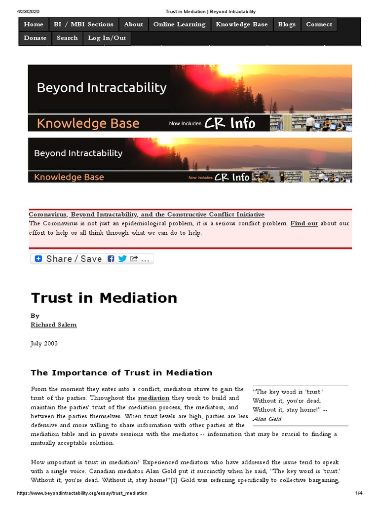 Trust in Mediation - Beyond Intractability | PDF | Mediation | Behavior