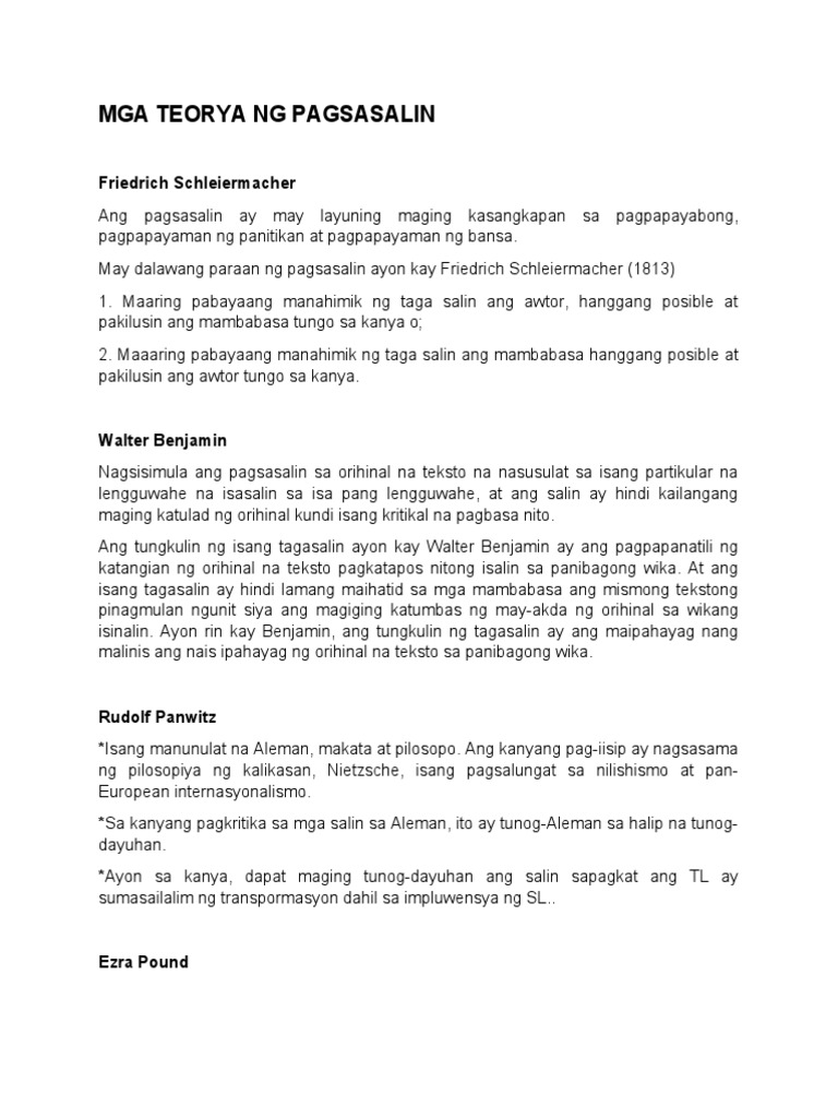 Handout - Teorya NG Pagsasalin | PDF