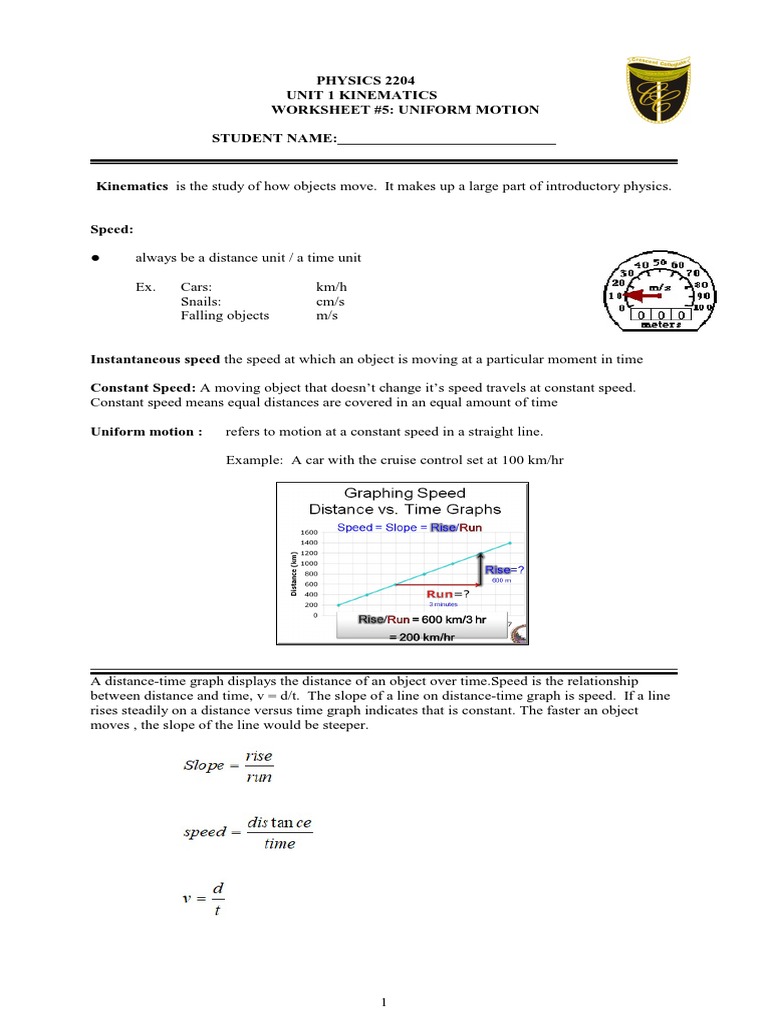 Uniform Motion Worksheet | PDF | Speed | Velocity