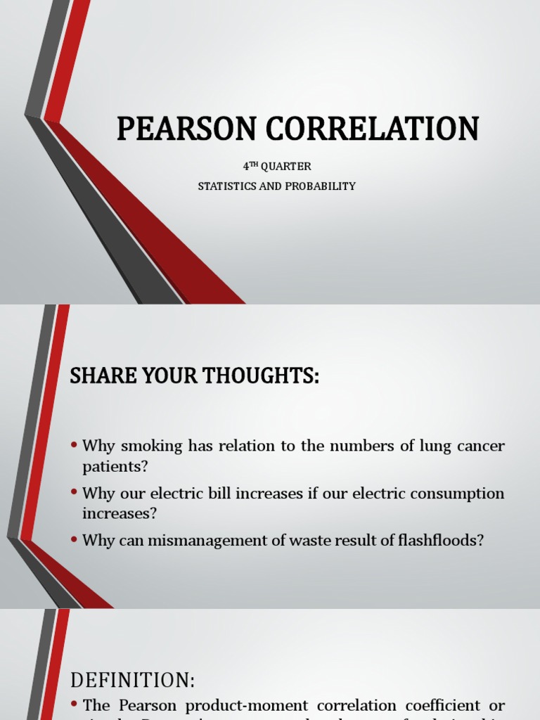 Pearson Correlation: 4 Quarter Statistics and Probability | PDF ...